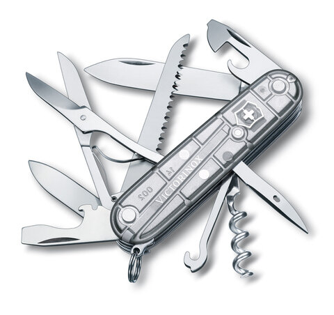 Нож Victorinox Huntsman, 91 мм, 15 функций, полупрозрачный серебристый