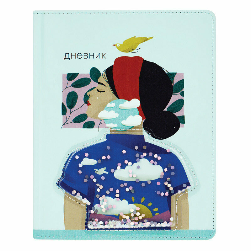 Дневник 1-11 кл. 48л. (твердый) Greenwich Line "Mood", иск. кожа, УФ-печать, нашивка с блестками, тон. блок, ляссе, 337698