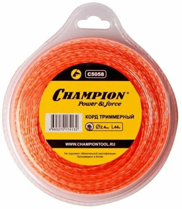 Леска для триммера CHAMPION Square Twist DUO 2.4мм *44м (витой квадрат)