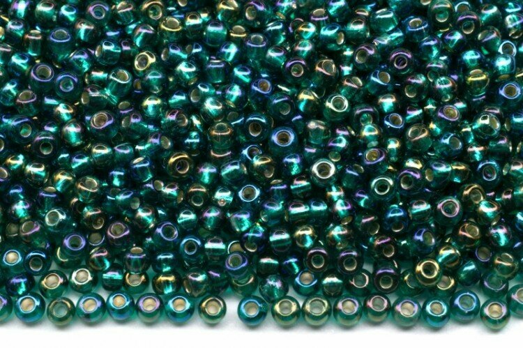 Бисер чешский PRECIOSA круглый 10/0 57719 изумрудный радужный, серебряная линия внутри, 1 сорт, 50г