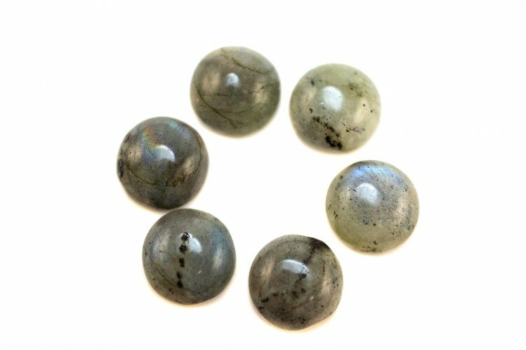 Кабошон круглый 12мм, Лабрадор, оттенок серый, 2021-004, 1шт