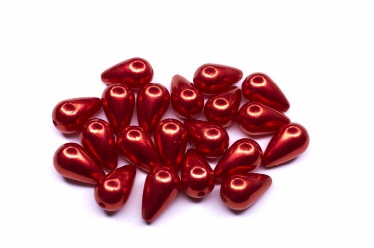 Бусины акриловые Капля 16х10мм, отверстие 1,5мм, цвет красный, имитация жемчуга, 540-244, 10шт