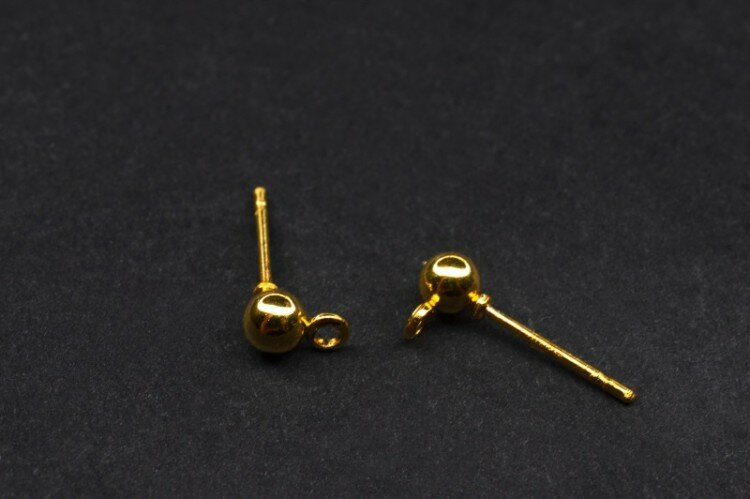 Гвоздики основы для серег Шарики 15х7х4х0,8мм, петелька 1мм, цвет золото, хирургическая сталь, 21-273, 1 пара