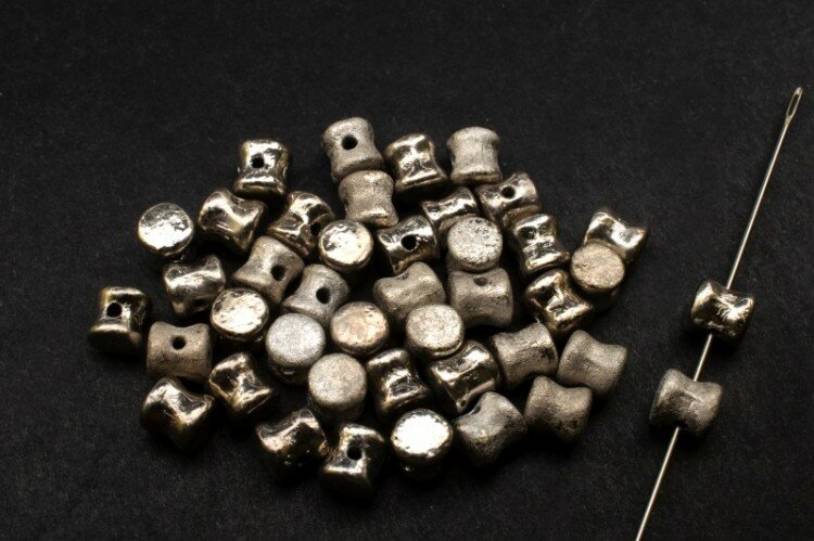 Бусины Pellet beads 6х4мм, отверстие 0,5мм, цвет 23980/27580 Jet Argentic Full, Etched, 732-039, 10г (около 60шт)