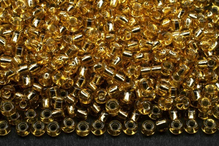 Бисер японский MIYUKI круглый 8/0 #0003 золотой, серебряная линия внутри, 10 грамм