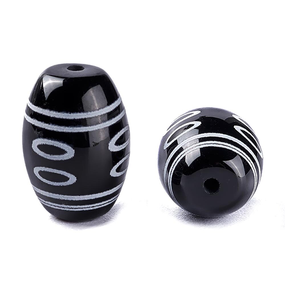 Бусина Дзи натуральный камень Агат черный с белым 8-глазая 0011091 цилиндр 14x10 мм, цена за 1 шт.