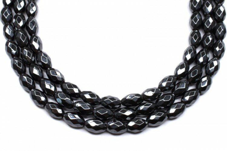 Бусина Гематит магнитный, форма овальная граненая 8х5мм, отверстие 1мм, цвет гематитовый, 538-002, 10шт