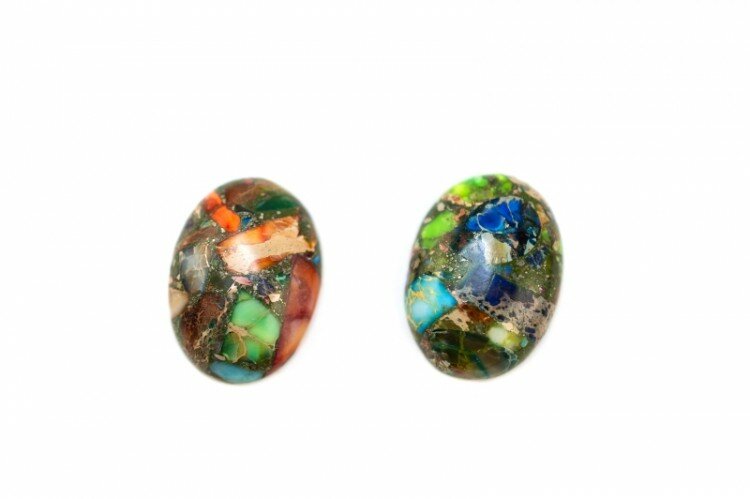 Кабошон овальный 25х18мм, Реголит синтетический, оттенок зеленый, 2003-019, 1шт