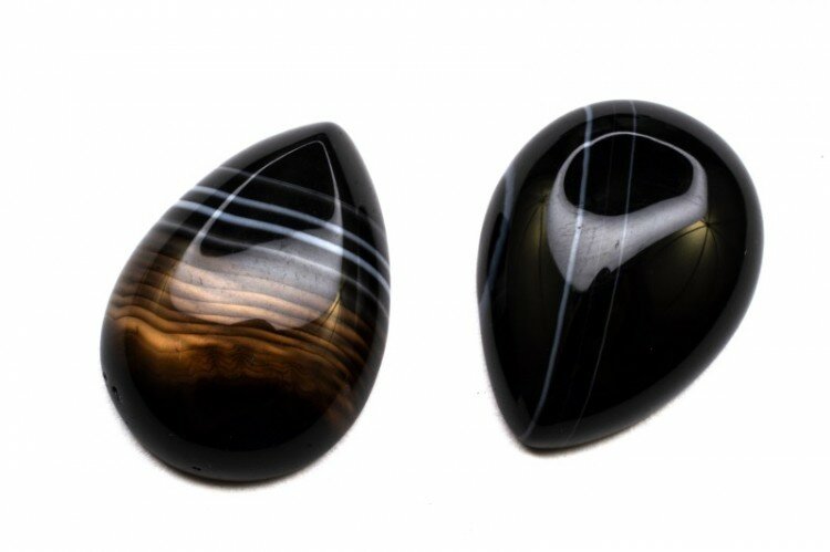 Кабошон капля 25х18мм, Агат, оттенок черный, 2015-007, 1шт