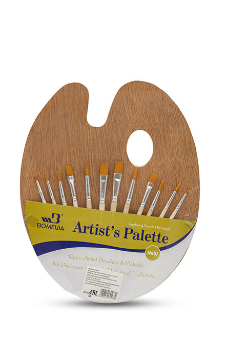 Кисти набор 12 шт. Синтетика CK-167/1, с деревянной палитрой.