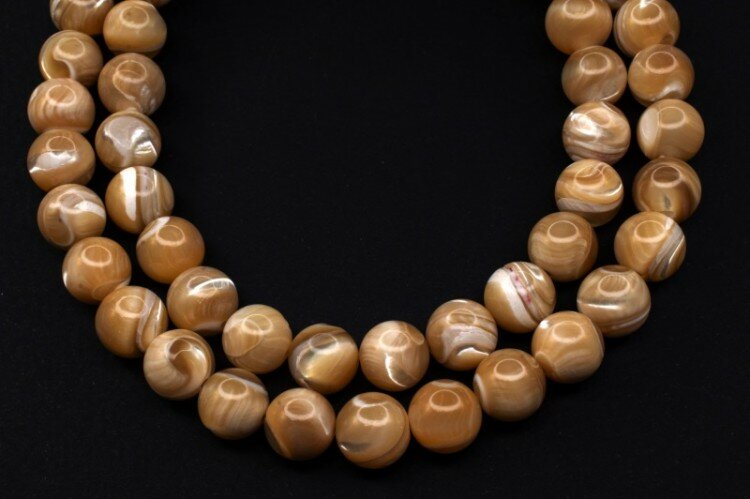 Бусина круглая из ракушки 8мм, отверстие 0,8мм, цвет бежевый, 526-028, 2шт