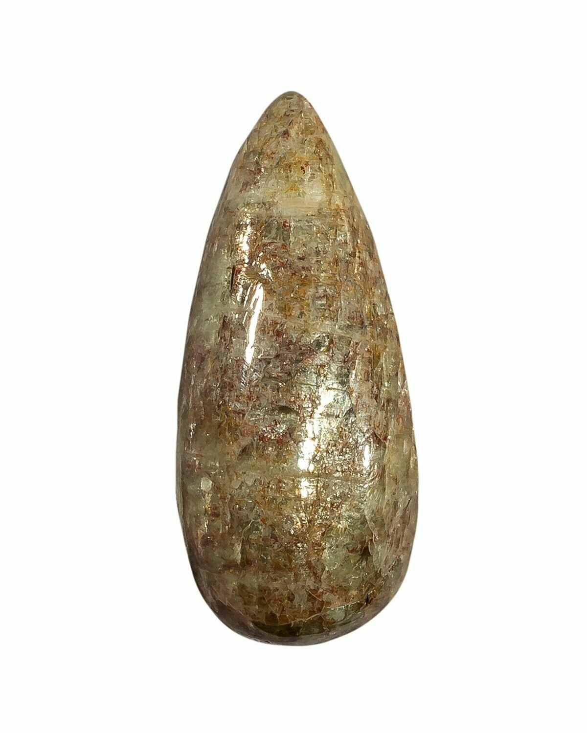 Кабошон из кианита размером 40х17х8 мм. На стеклянной подложке.