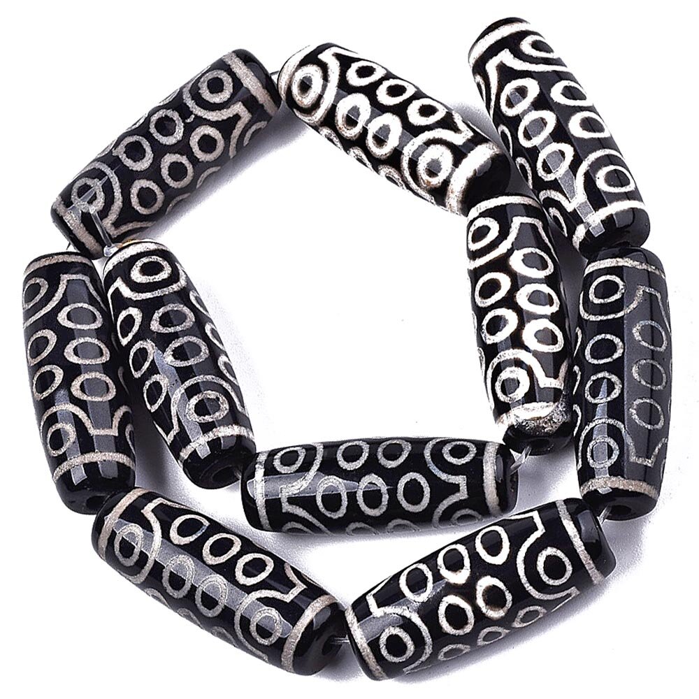 Бусина Дзи натуральный камень Агат черно-белый 21-глазая 0011033 цилиндр 30x12 мм, цена за 1 шт.