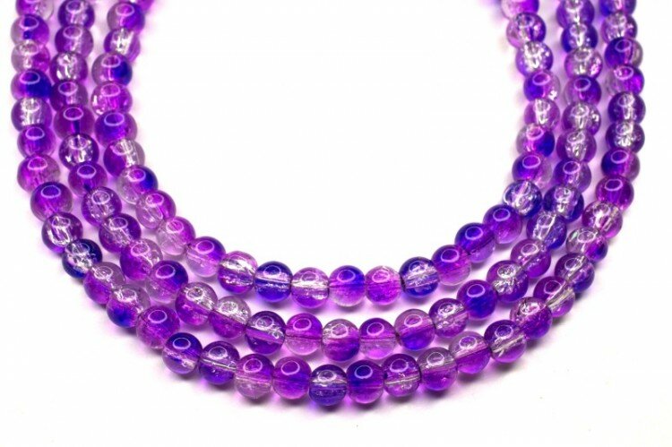 Бусина круглая с эффектом кракле, диаметр 4мм, отверстие 1мм, цвет фиолетовый/прозрачный, 550-023, 20шт