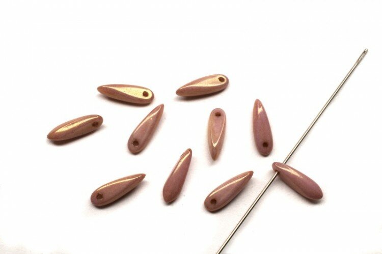 Бусины Dagger beads 11х3мм, отверстие 0,8мм, цвет 03000/14495 розовый глянцевый, 736-024, 10шт