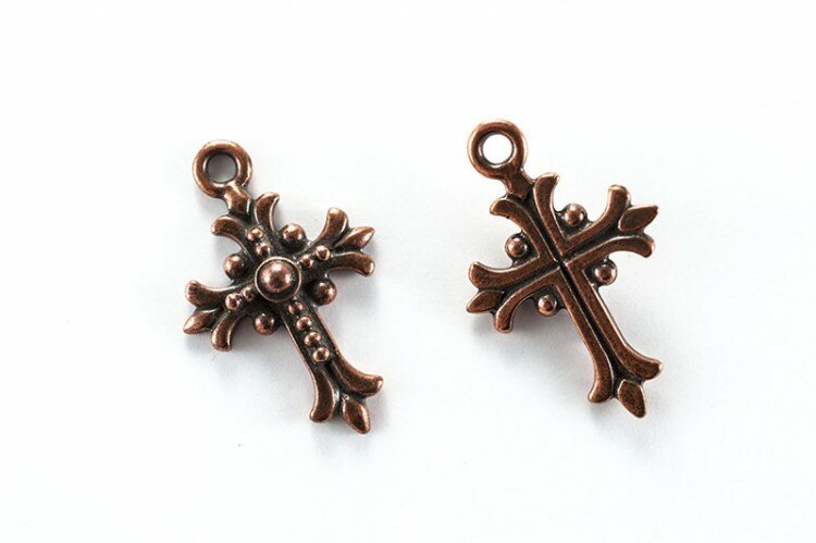 Подвеска TierraCast Крест Флёр 27х18мм, отверстие 2мм, цвет античная медь, 94-2192-18, 1шт