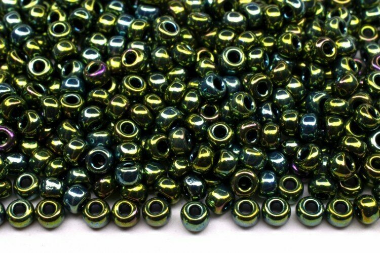 Бисер японский MIYUKI круглый 8/0 #0468 зеленый ирис, металлизированный, 10 грамм