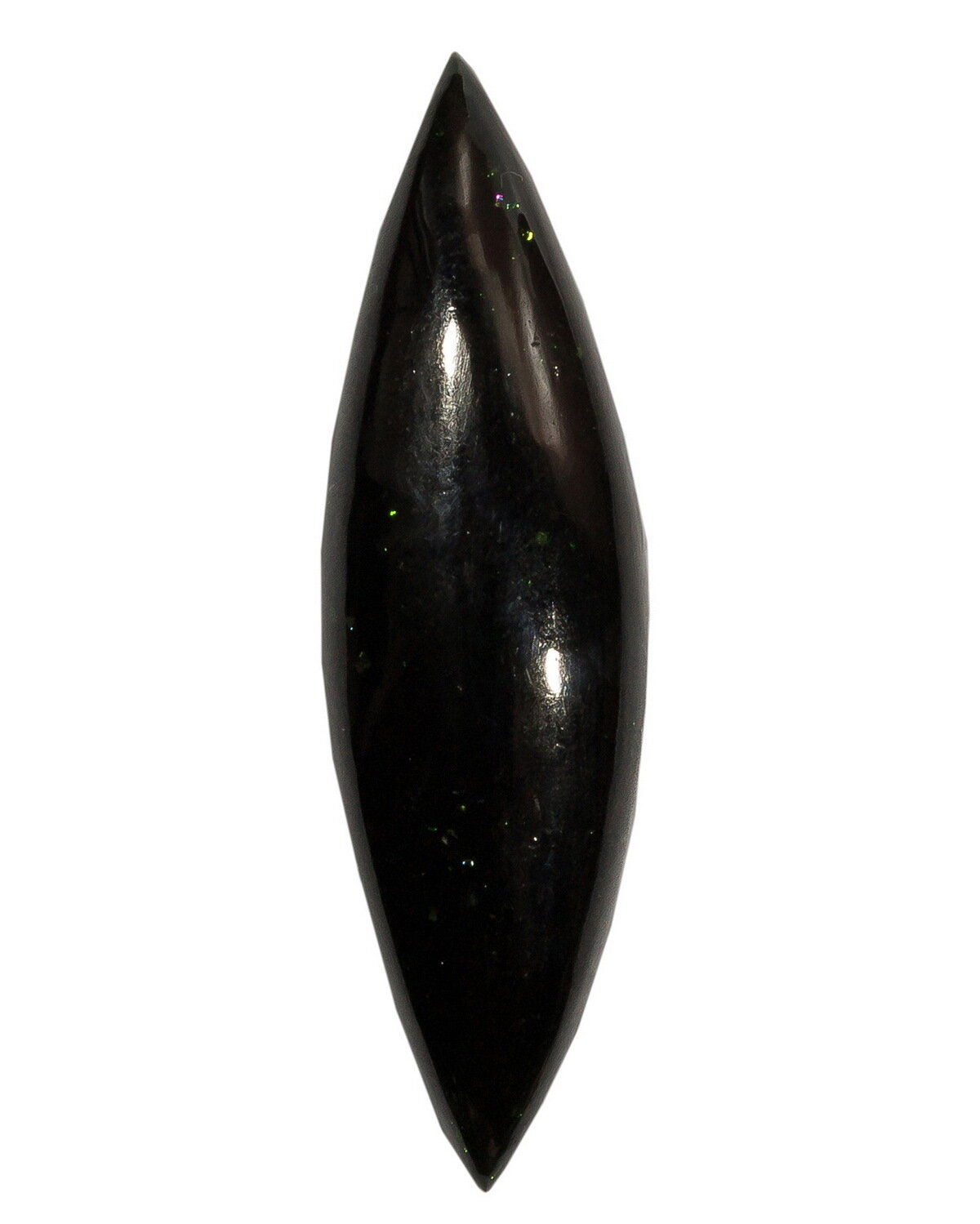 Кабошон из зеленого авантюрина (имитация), размер 42х13х7 мм, вес 10 грамм