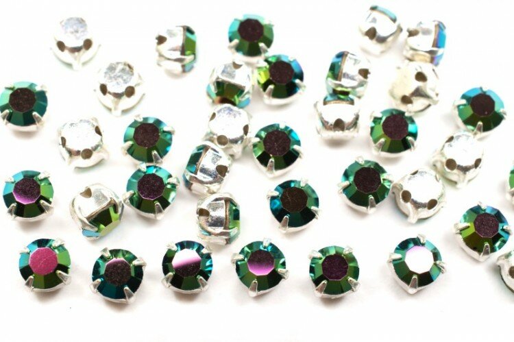 Шатоны Preciosa Maxima 4мм в оправе, цвет crystal DF Peackok Green/silver, 63-070, 10шт
