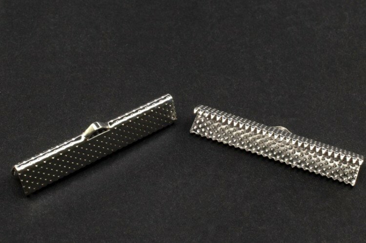 Зажим-концевик для лент/тесьмы 35х8х5мм, отверстие 2мм, цвет серебро, железо, 04-031, 2шт