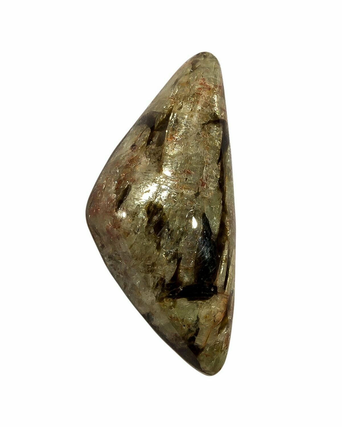 Кабошон из кианита размером 39х18х8 мм. На стеклянной подложке.