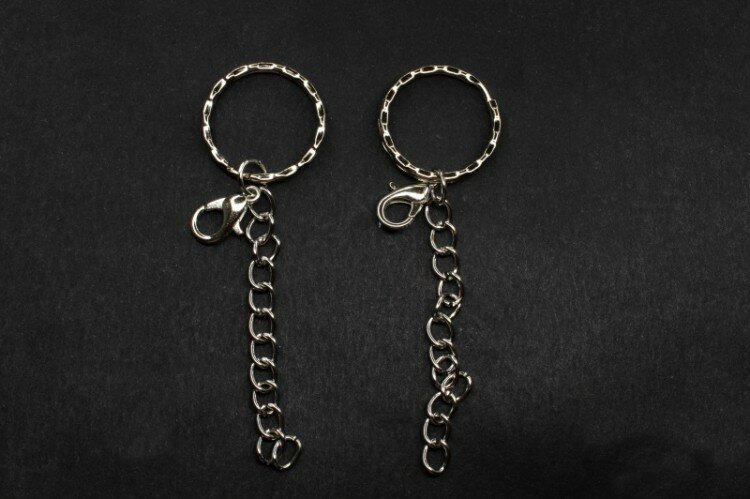 Кольцо для брелока с цепочкой и карабином 90х25х2мм, цвет платина, сплав металлов, 17-027, 2шт