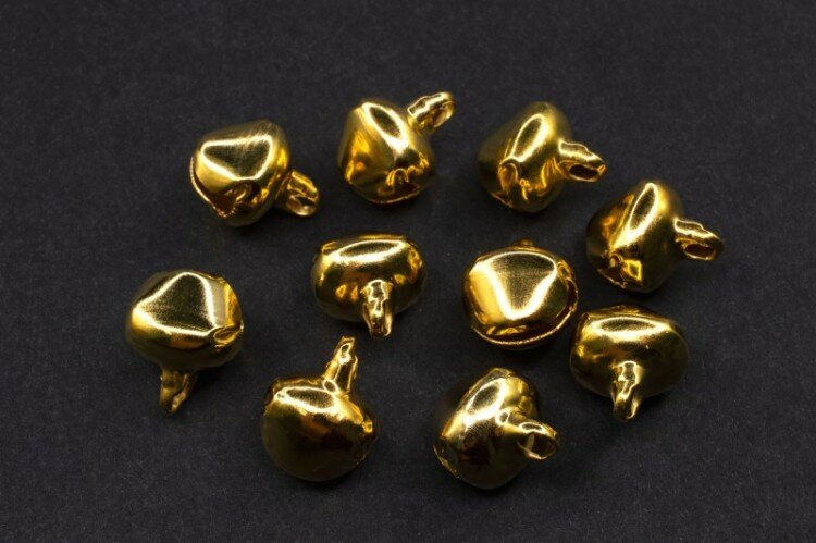Бубенчики для творчества 14х12мм, отверстие 2мм, цвет золото, металл, 22-294, 10шт