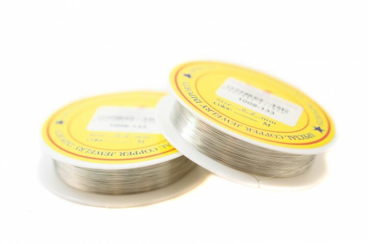 Проволока для бисера медная, толщина 0,2мм, длина 40м, цвет серебро, 1009-133, 1шт