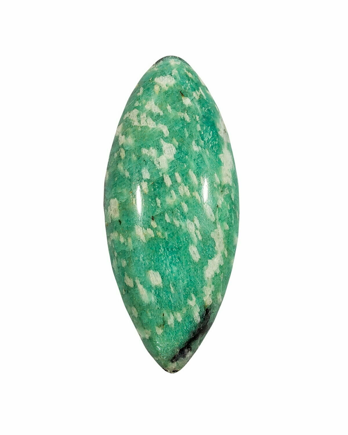 Кабошон из амазонита , размер 43х18х7 мм, на подложке из долерита, вес 8 грамм