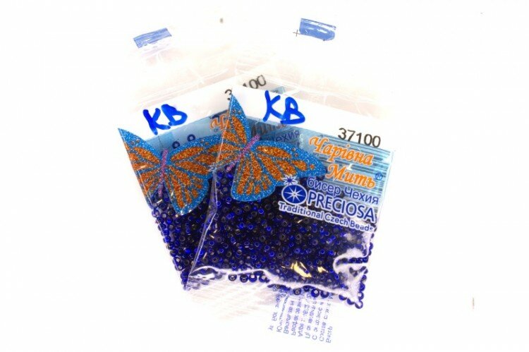 Бисер чешский PRECIOSA круглый 10/0 37100 синий, серебряная линия внутри, квадратное отверстие, 5 грамм