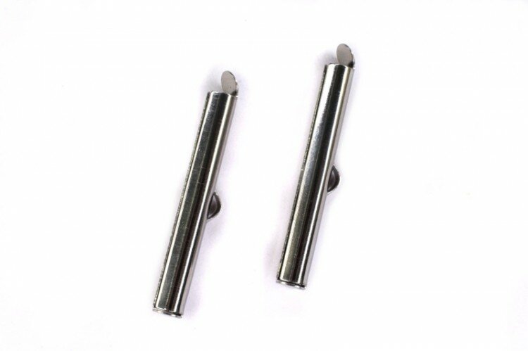 Концевик-трубочка с петелькой 30х4мм, внутренний диаметр 3мм, отверстие 1х2,5 мм, цвет стальной, хирургическая сталь, 04-111, 2шт