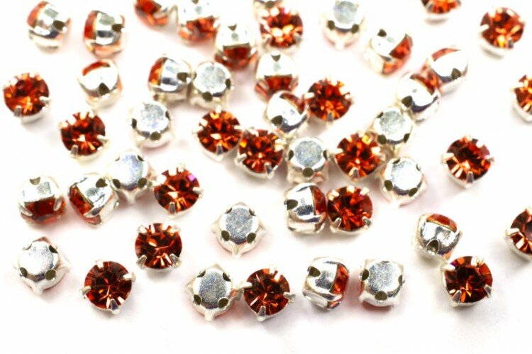 Шатоны Preciosa Maxima 4мм в оправе, цвет padparadscha DF/silver, 63-110, 10шт