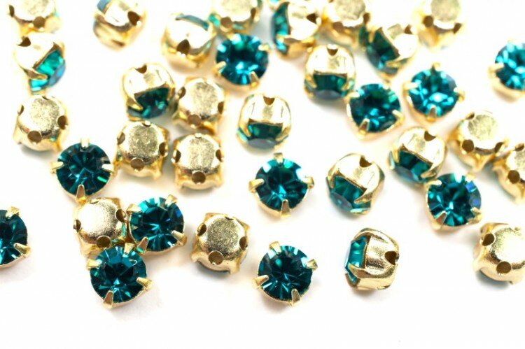 Шатоны Preciosa Maxima 4мм в оправе, цвет blue zircon DF/gold, 63-133, 10шт