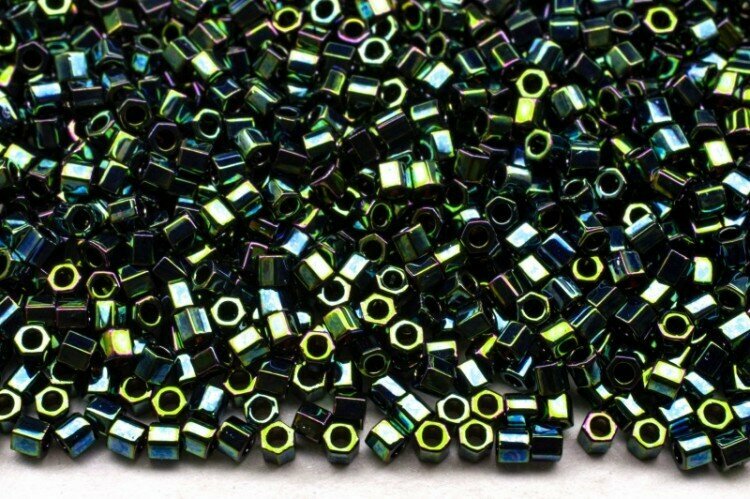 Бисер японский MIYUKI Delica Cut (шестиугольный) 15/0 DBSC-0027 зеленый ирис, металлизированный, 5 грамм