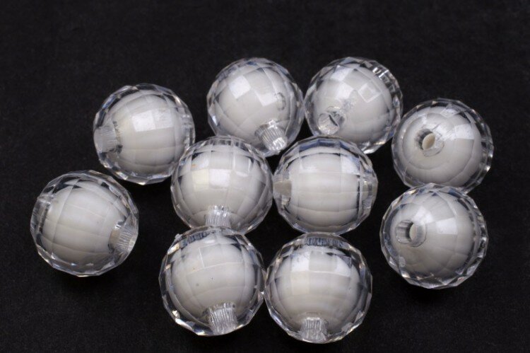 ОПТ Бусины акриловые круглые граненые 12мм, отверстие 2мм, цвет прозрачный, 531-028, 500 грамм