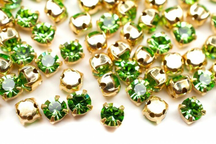 Шатоны Preciosa Maxima 4мм в оправе, цвет peridot DF/gold, 63-025, 10шт