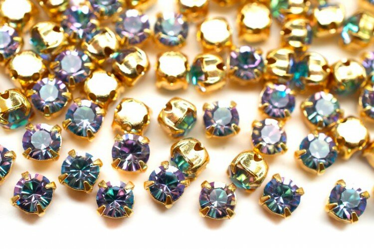 Шатоны Preciosa Maxima 4мм в оправе, цвет crystal VL/gold, 63-009, 10шт