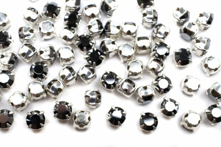 Шатоны Preciosa Maxima 4мм в оправе, цвет jet DF Hematite/silver, 63-088, 10шт