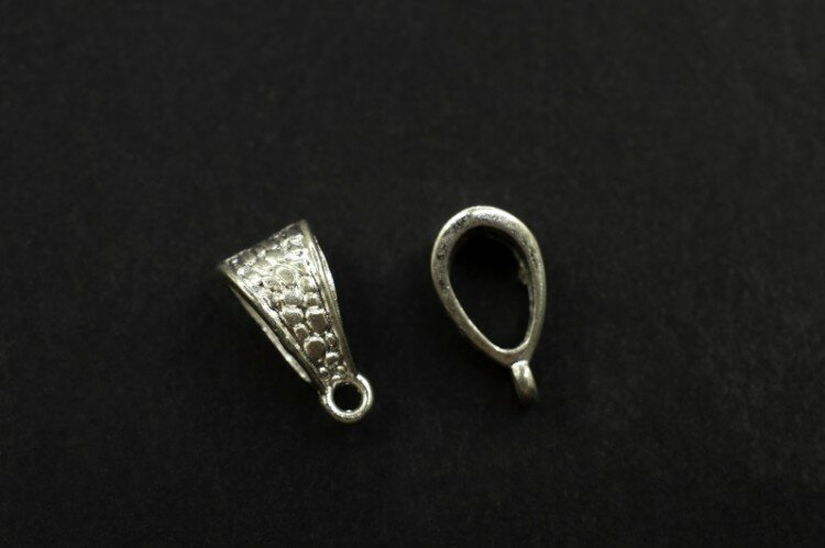 Держатель для кулонов 14,5х7,5х8,5мм, отверстие 8х5 и 1,5мм, цвет серебро, сплав металлов, 03-024, 2шт