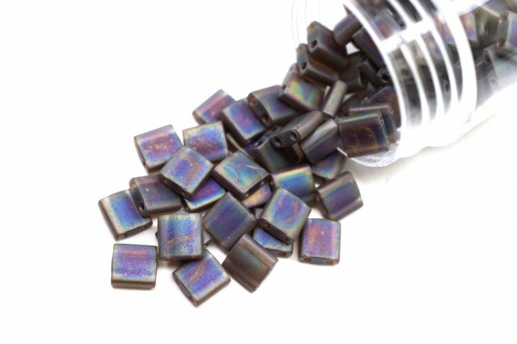 Бисер японский MIYUKI TILA #0135FR темное пиво, матовый радужный прозрачный, 5 грамм