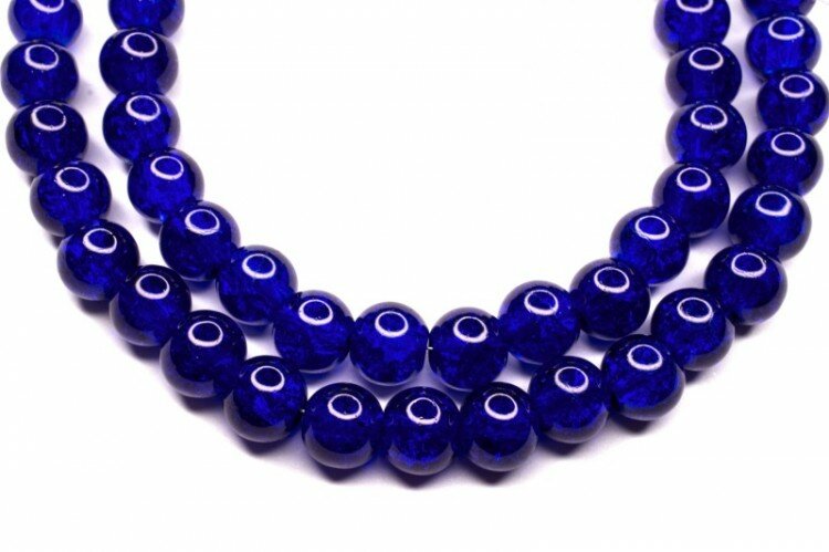 Бусина круглая с эффектом кракле, диаметр 8мм, отверстие 1,2мм, цвет синий, 550-064, 10шт