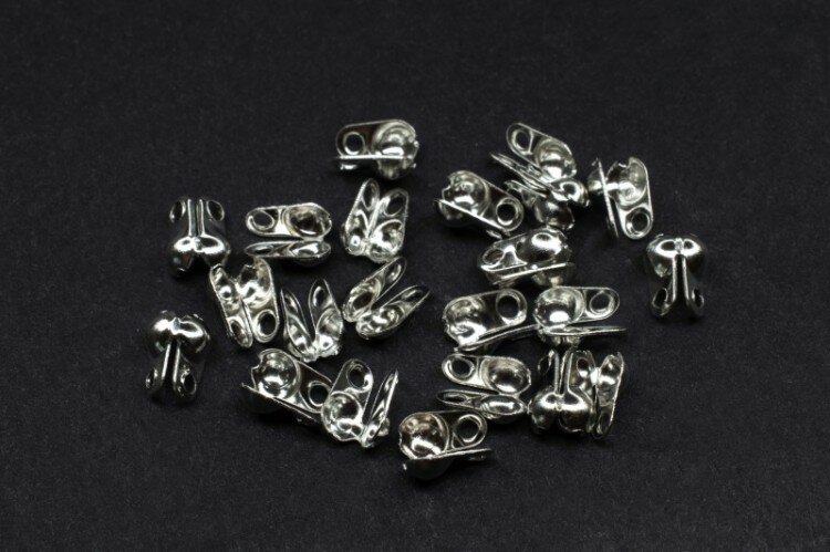 Зажим Каллота 6х3,5мм, внутренний диаметр 2,4мм, отверстие 1мм, цвет платина, железо, 04-012, 5г (около 70шт)