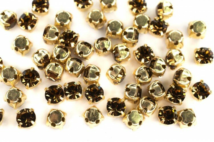 Шатоны Preciosa Maxima 4мм в оправе, цвет smoked topaz DF/gold, 63-117, 10шт