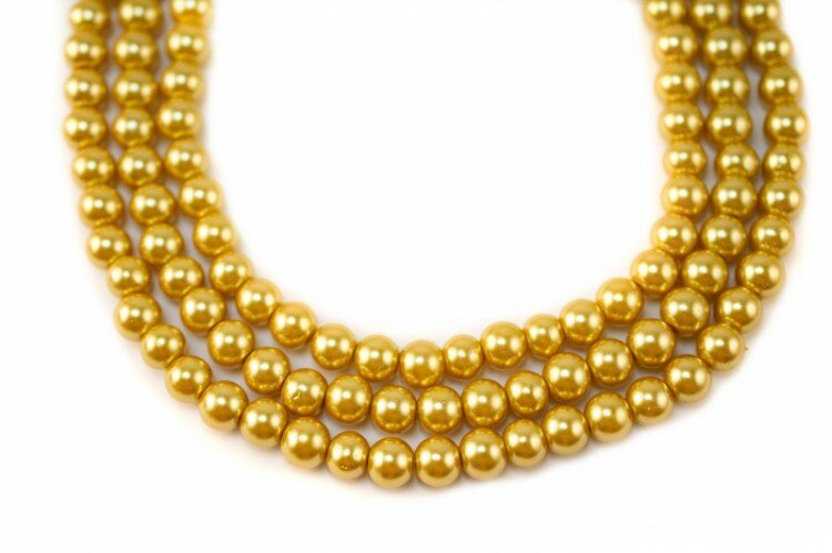 Жемчуг искусственный 8мм, отверстие 1мм, цвет золотистый, 514-003, 10шт