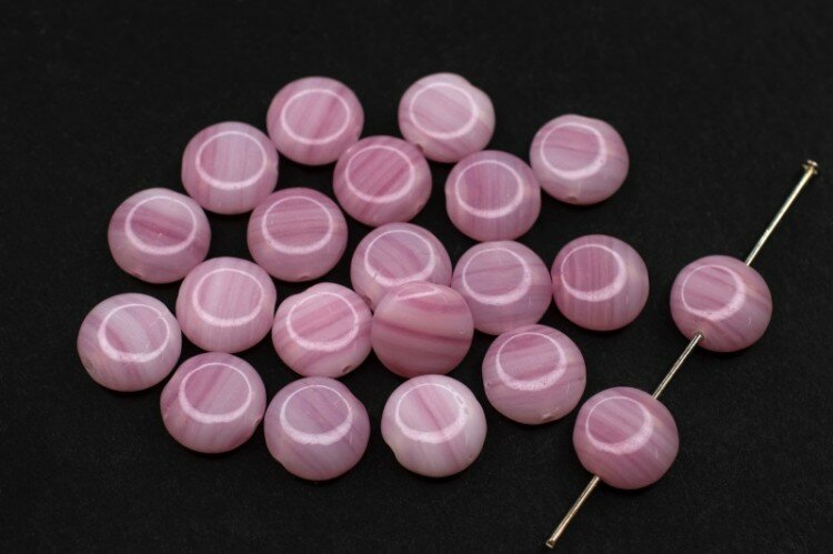 Бусина круглая плоская 10х4мм, цвет розовый, непрозрачная, стеклянная, 735-087, 10шт