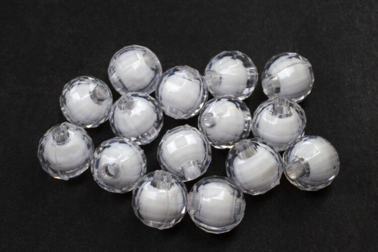 ОПТ Бусины акриловые круглые граненые 10мм, отверстие 2мм, цвет белый, 530-041, 500 грамм