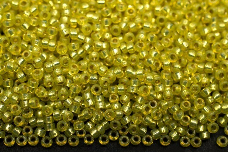 Бисер японский MIYUKI круглый 15/0 #4236 лимон полуматовый, серебряная линия внутри, Duracoat, 10 грамм