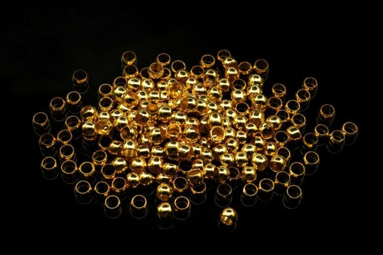 Кримпы (бусины зажимные) 3х2мм, отверстие 2мм, цвет золото, латунь, 35-046, 5г (около 120шт)