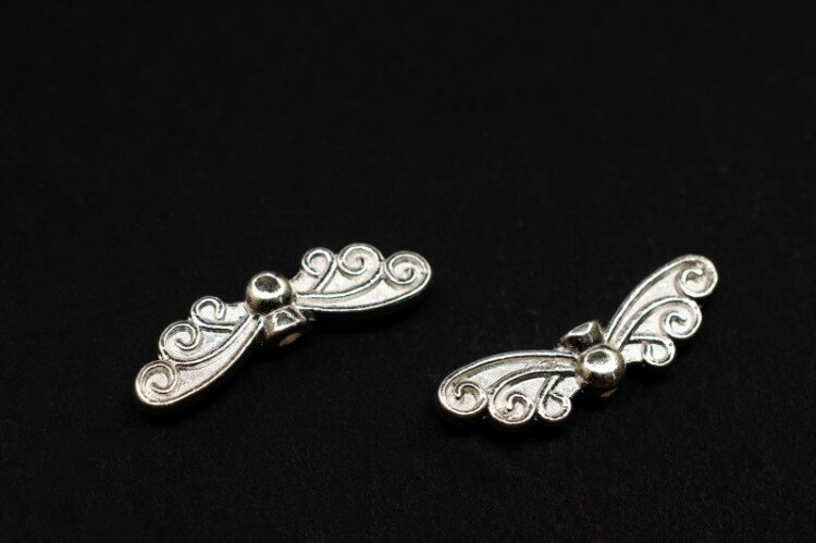 Бусина разделительная Бабочка 22х6х4мм, отверстие 1мм, цвет серебро, сплав металлов, 24-068, 10шт