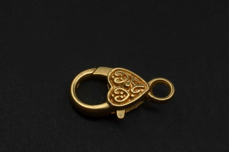 Замок-карабин Сердце 26х12х6мм, отверстие 4 мм, цвет матовое золото, сплав металлов, 07-054, 1шт
